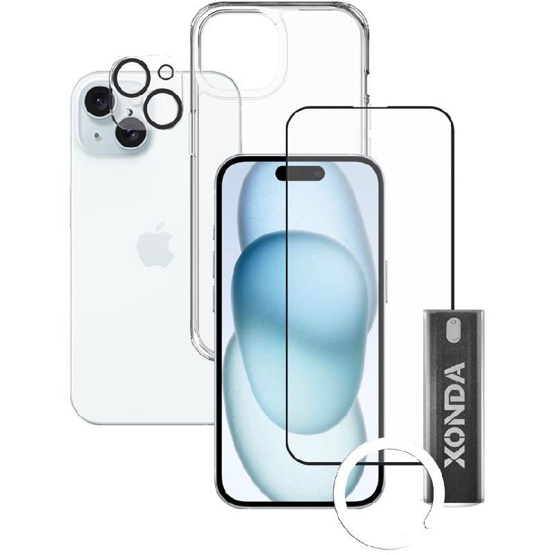 Xonda 4-in-1 Clear Case + Tempered Glass + Camera Lens + Anti-bacterial ...