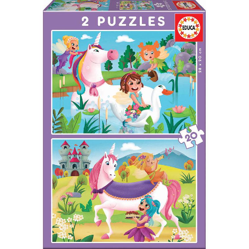 Educa Unicorns and Fairies, 2 Puzzles (2x20) Picture Puzzle 40 Pieces ...