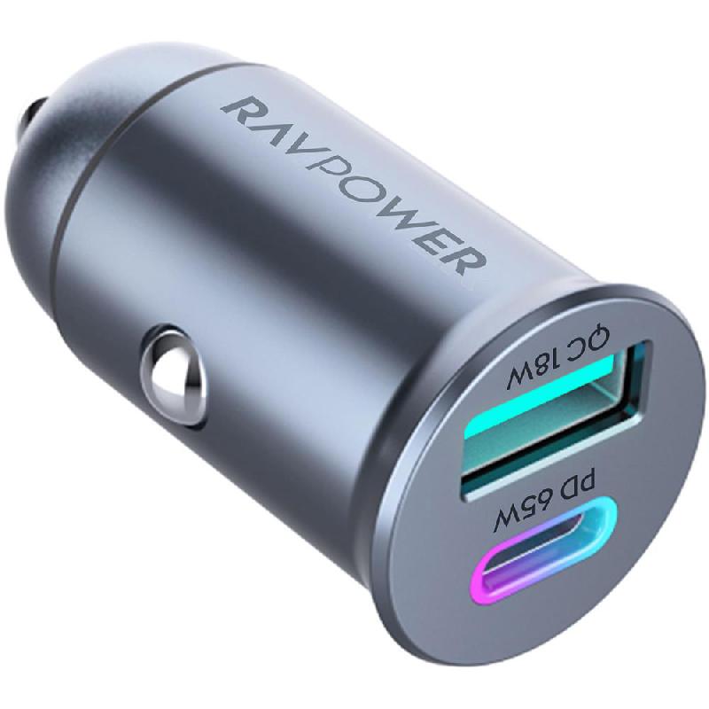 RAVPower PD Pioneer 65W 2-Port GaN Car Charger, USB PD (Power Delivery ...