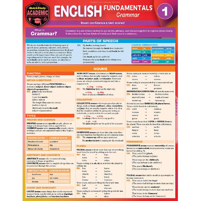 English Fundamentals Grammar, 1 Quick Study Academic Rachel Berg ...