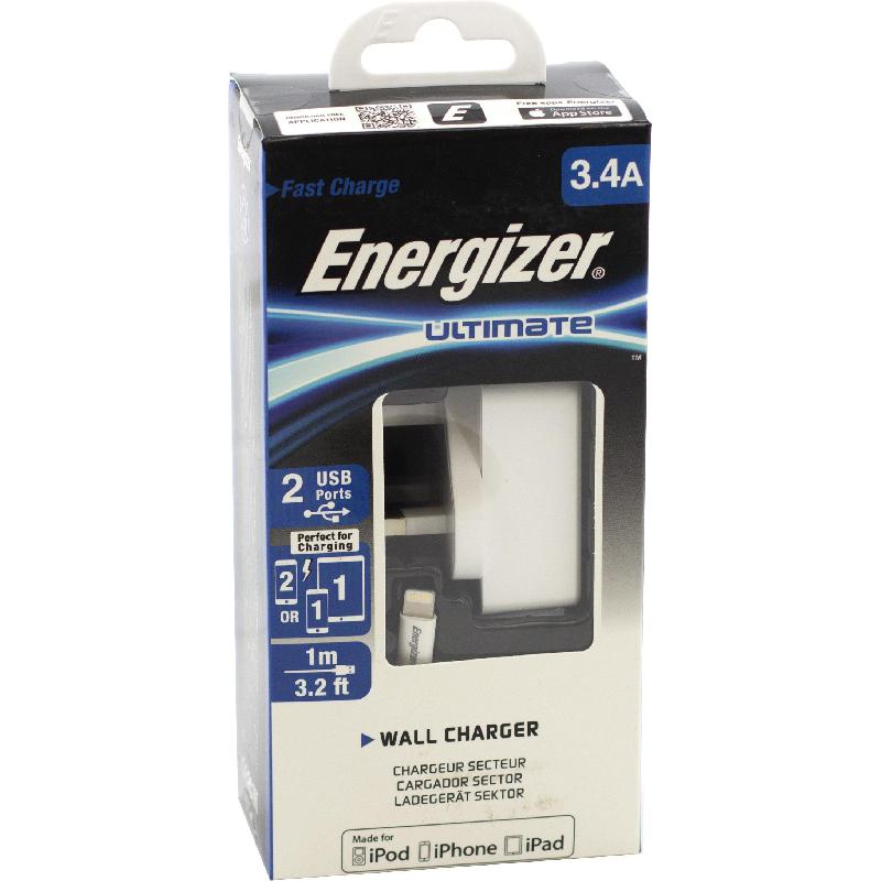 Energizer Ultimate Wall Charger, Fast Battery Charging, Dual USB, White