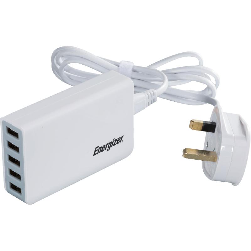 Energizer Extension Charger, Quick Charge, 25 Watts, 5 USB, White