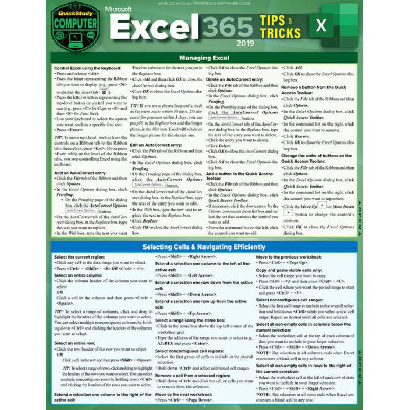 Microsoft Excel 365 2019 Quick Study Reference Guide Curtis Frye ...