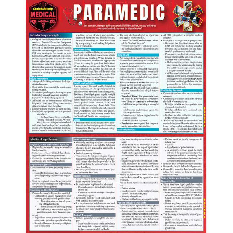 Paramedic Quick Study Reference Guide Staffs of The Red to Black ...
