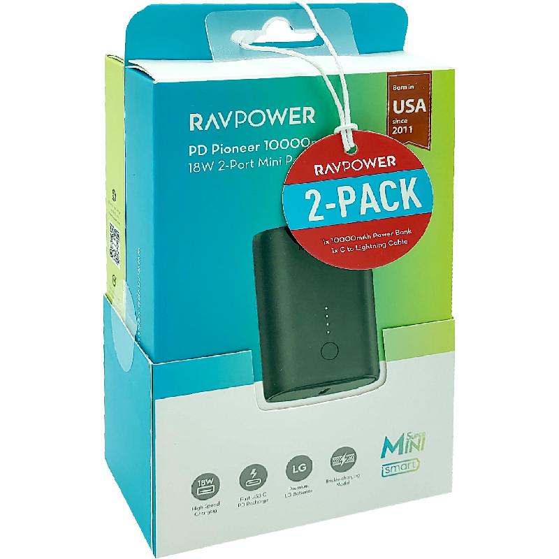 RAVPower 10000 mAh Powerbank + USB-C to Lightning Cable Bundle Pack ...