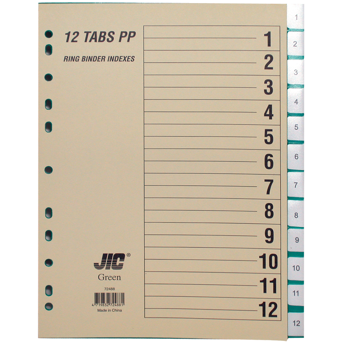 JIC Index Divider, A4, 1/12 Tab Cut, Numeric Tab Type, Clear Tabs ...