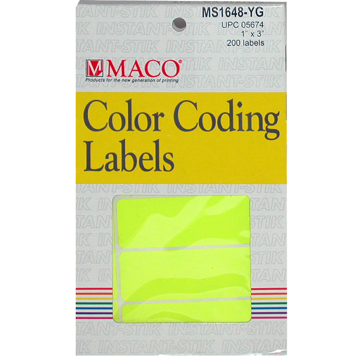 Maco Color Coding Labels, A6 - 1 X 3", Rectangle, Yellow, 200 Labels ...