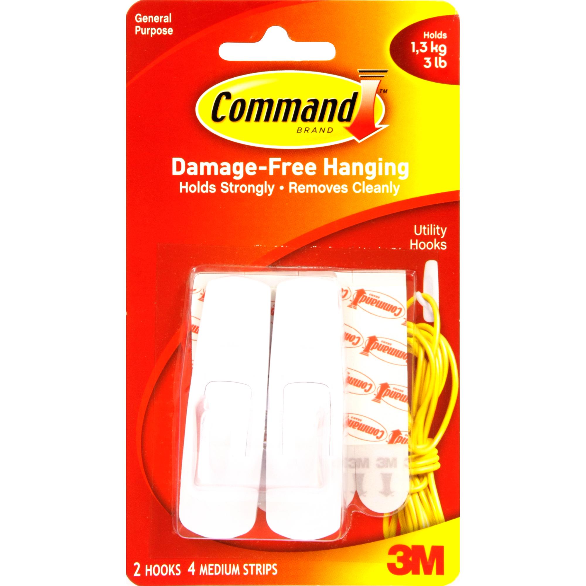 3M Command Hook, Double Adhesive, 3.00 lb ( 1.36 kg ), Brushed Nickel ...