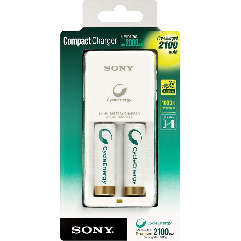 Sony Compact Charger, 2100 mAh, Dual Battery Port, White