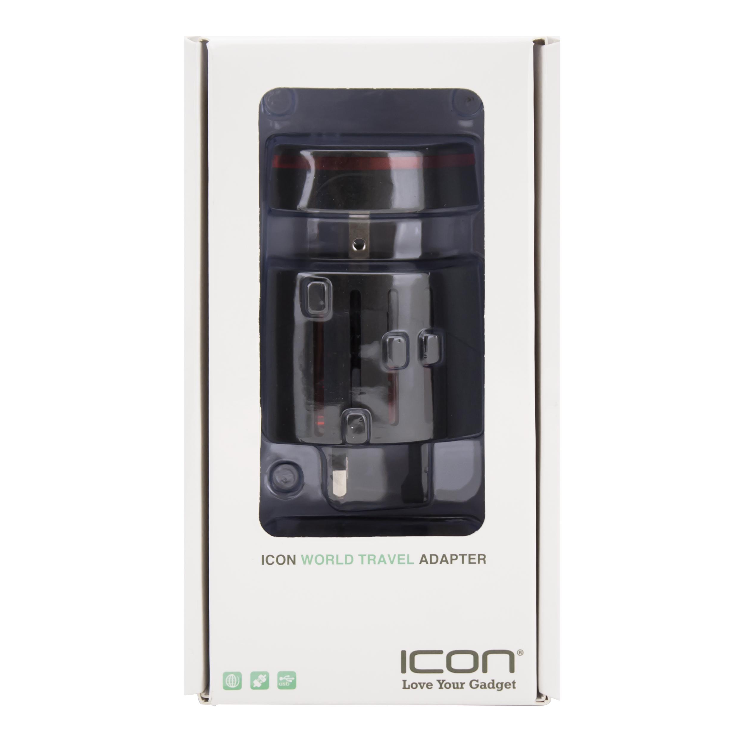 Icon World Travel Adapter, 5 Volts, Black