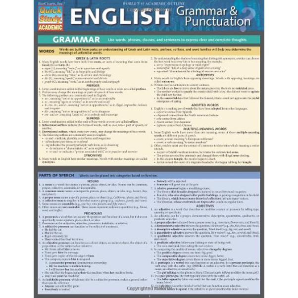 English Grammar & Punctuation Quick Study Reference Guide Staffs of ...