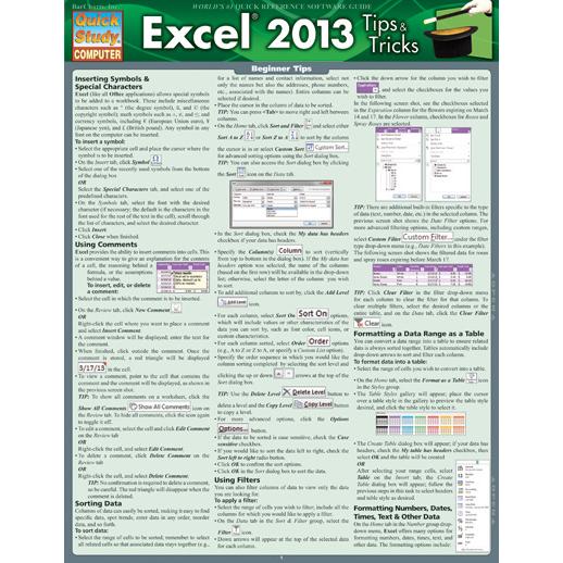 MS Excel 2013, Tips & Tricks Quick Study Reference Guide John Hales ...