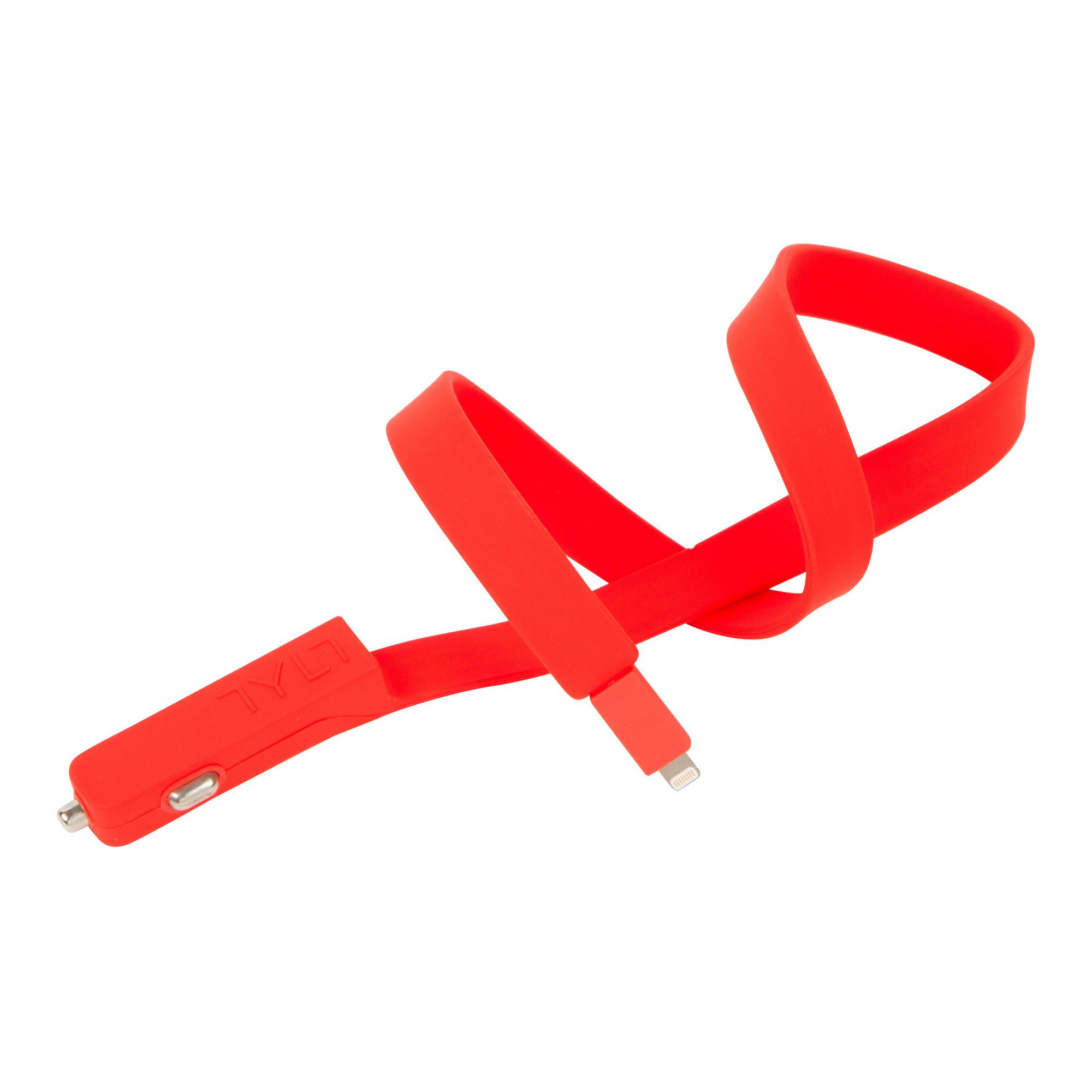 TYLT Band USB Car Charger with Lightning Cable, Single USB, Red
