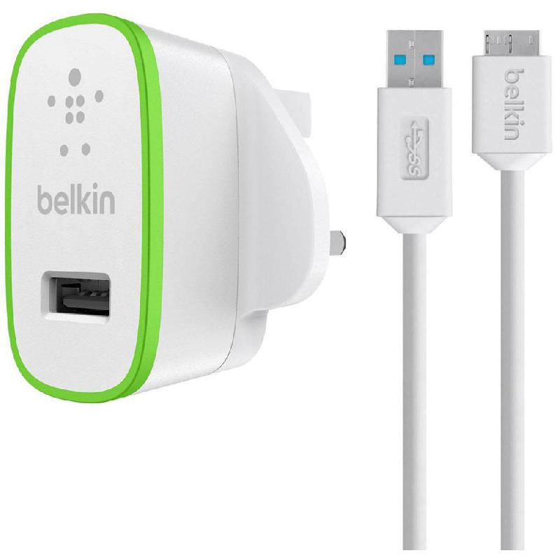 Belkin AC Charger + Cable, Single USB, White/Green