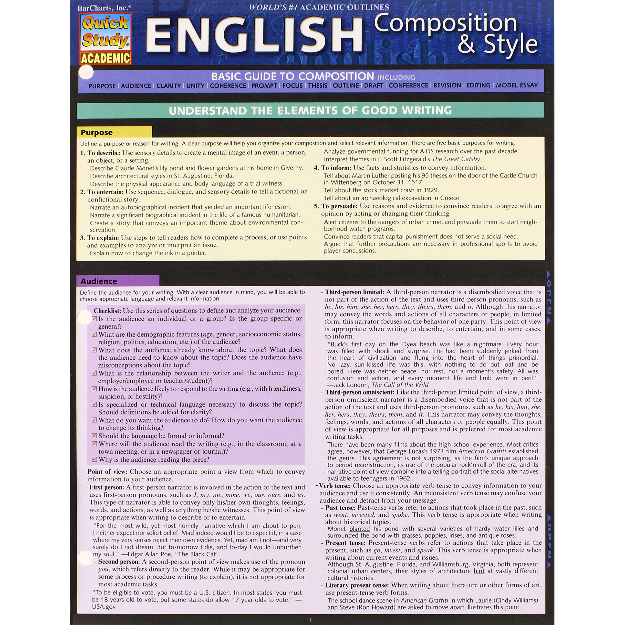English Composition & Style Quick Study Reference Guide Staffs of ...
