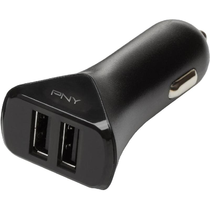PNY TECHNOLOGIES USB Car Charger, Fast Battery Charging, Dual USB, Black