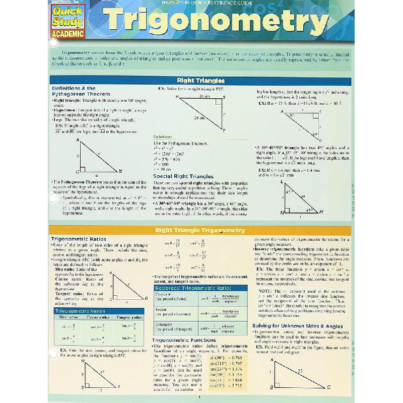 Trigonometry, 2nd Edition Quick Study Reference Guide Staffs of BarCharts - مكتبة جرير السعودية