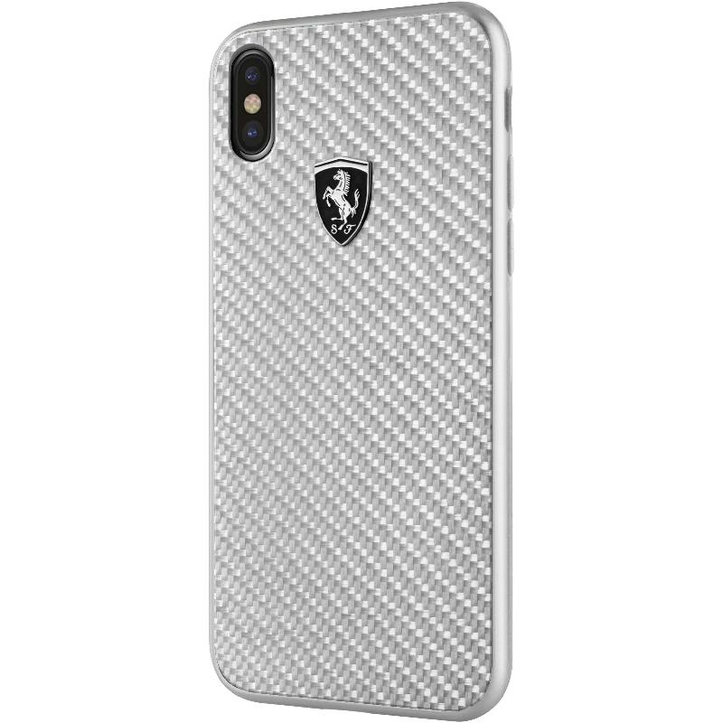 Ferrari Back Cover Mobile Case for iPhone X/iPhone Xs Silver Ferrari