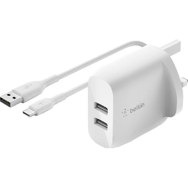 Belkin BoostCharge Dual USB-A Wall Charger 24W + USB-A to USB-C Cable ...